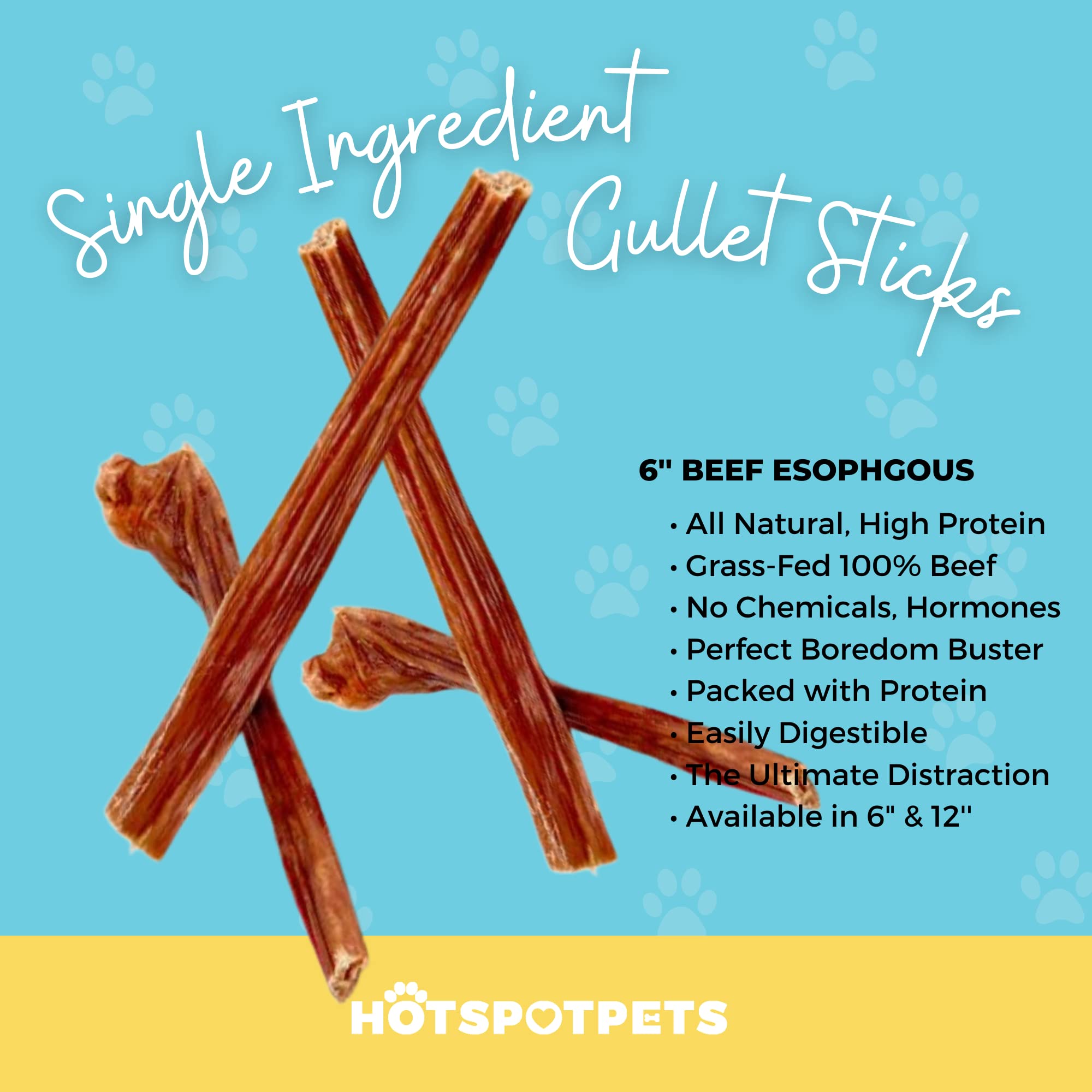 hotspot pets Beef Gullet Sticks for Dogs 6" - All Natural Grass-Fed Beef Dog Chews, Rich in Glucosamine Chondroitin for Joint Health, Single Ingredient No Rawhide Dog Treats