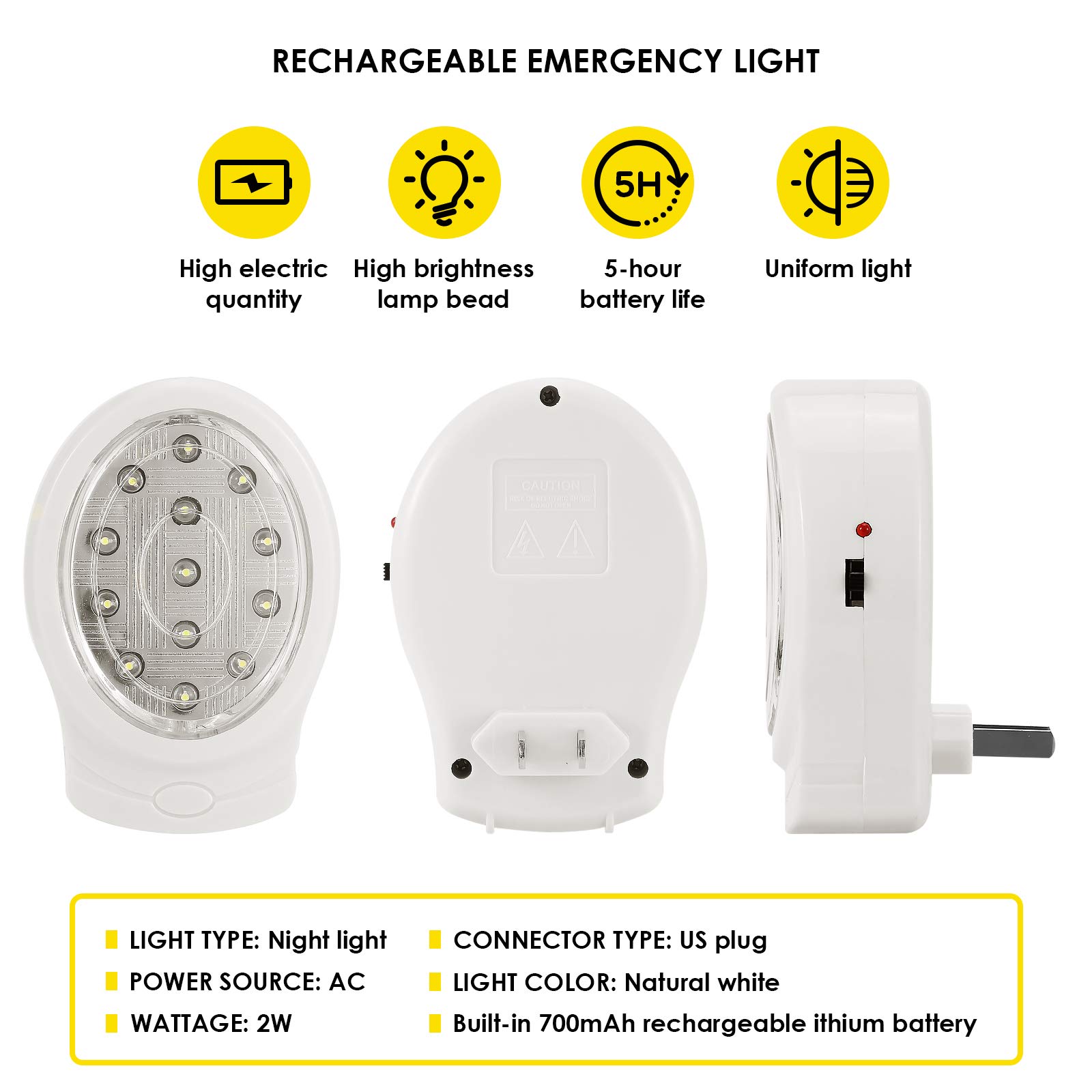 Emergency Light 13 LED Rechargeable Home Automatic Power Failure Outage Light lamp Fire Emergency Light (US Plug)