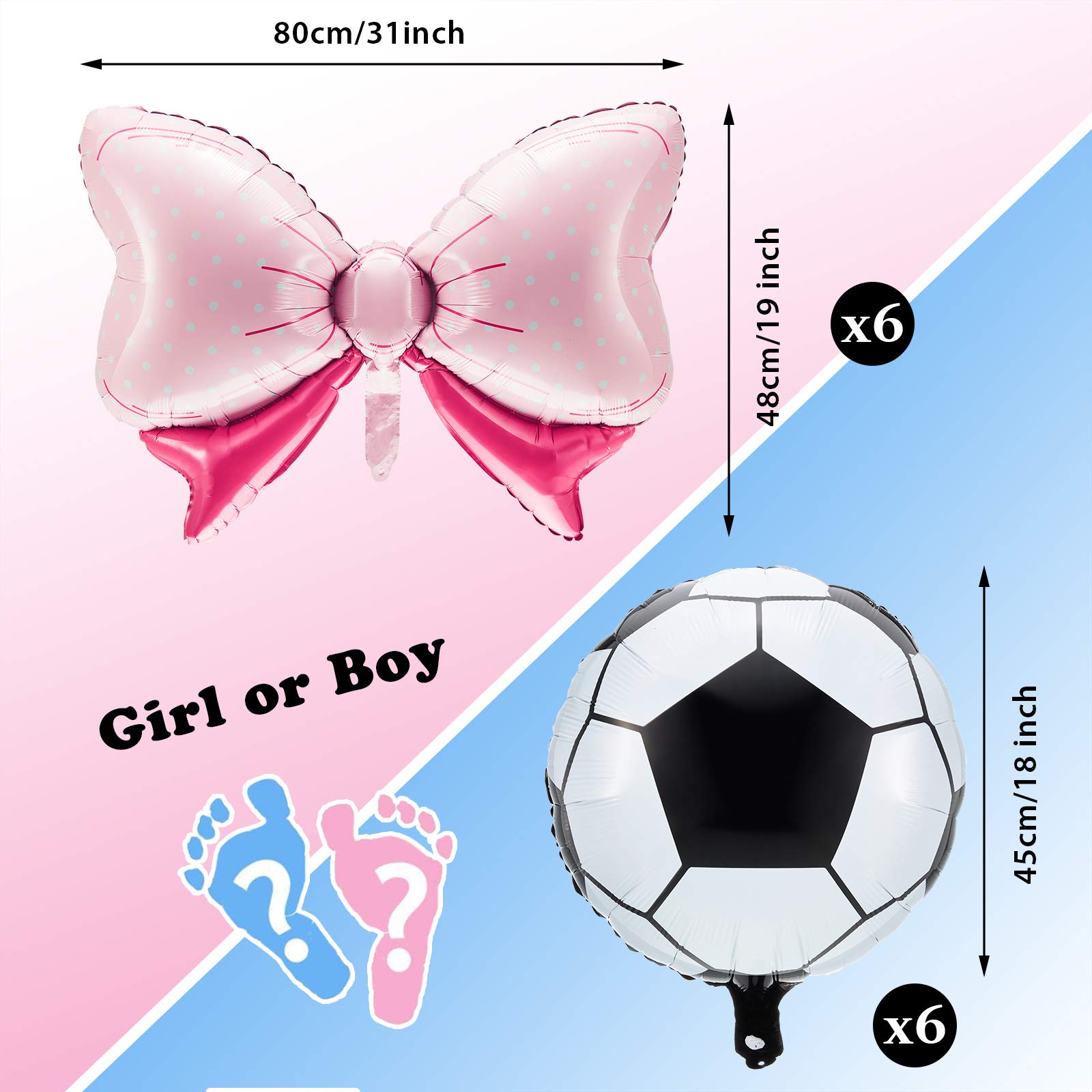 12 Pieces Gender Reveal Soccer Balloons Includes 6 Pink Bow Balloons and 6 Soccer Ball Balloons Party Favors Supplies Decoration Accessories for Gender Reveal Soccer Party, Baby Shower, Birthday