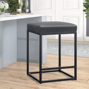 maison arts black counter height 24" bar stool for kitchen counter backless modern square barstool upholstered faux leather stool farmhouse island chair, support 330 lbs,(24 inch,black), 1pc