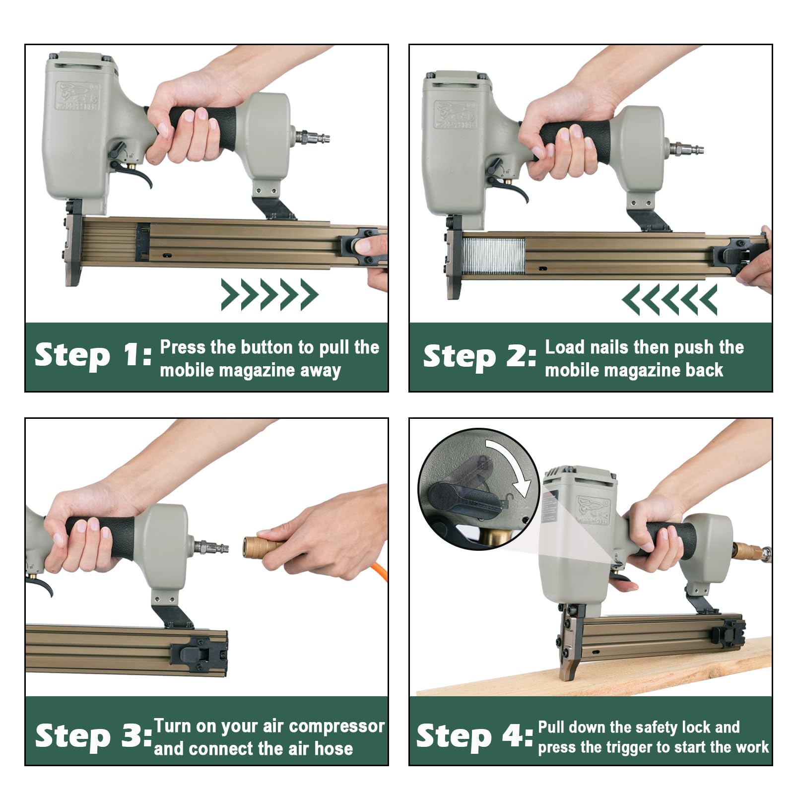 Woodpecker 14 Gauge Pneumatic Concrete Nail Gun ST38H with Safety Lock, 3/4-Inch to 1-1/2-Inch Length Air Power Concrete T Nailer Heavy Duty Concrete T Nails Gun for Packaging Woodworking Cabinet