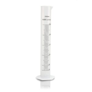 brewing america plastic graduated cylinder beaker - 250ml science measuring cylinder test tube flask 250 ml, 2-sided marking - black and raised graduation lines, pour spout