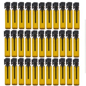 Elfenstall - Portable 100pcs 1ml (1/4 Dram) Amber Mini Glass Bottle 1cc Vial Small Essential Oil Perfume DIY Liquid Sample Bottle For Travel Makeup Party With 10pcs 0.5ml Pipette Tool