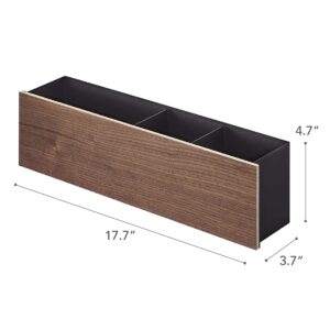 Yamazaki Home Rin Desk Organizer - Tv Remote Control And Pen Holder - Large - Steel + Wood