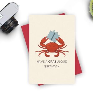 Kirynurd Funny Birthday Card, Crab Birthday Card for Uncle Aunt Him Her, Pun Animal Bday Card, Have a Crabulous Birthday