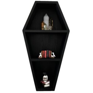 rory's creative designs coffin shelf - solid pine wood black floating wall shelves for home bedroom living room bathroom - spooky gothic decor for witchy horror crystal display - 15" tall by 8" wide