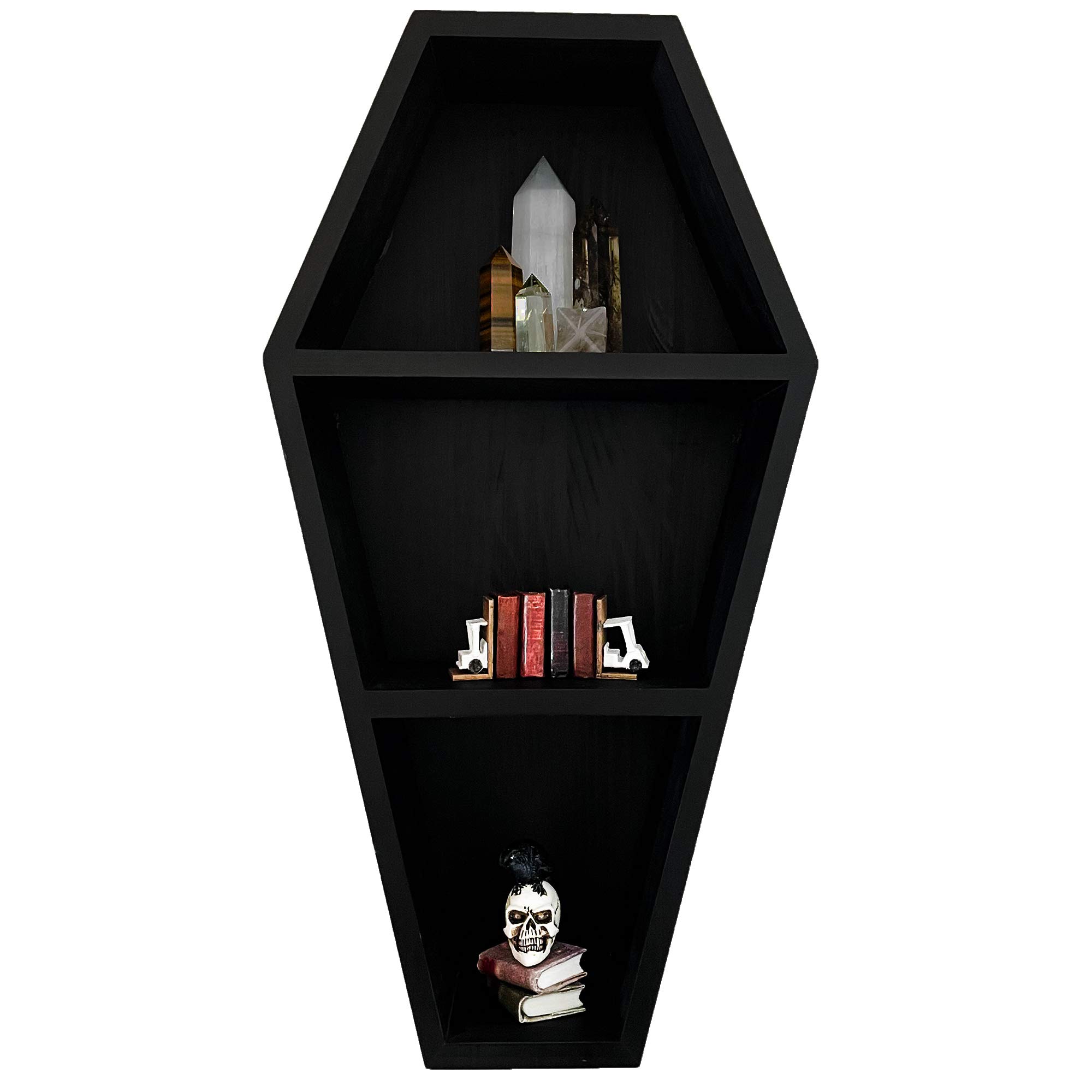 Rory's Creative Designs Coffin Shelf - Solid Pine Wood Black Floating Wall Shelves for Home Bedroom Living Room Bathroom - Spooky Gothic Decor for Witchy Horror Crystal Display - 15" Tall by 8" Wide