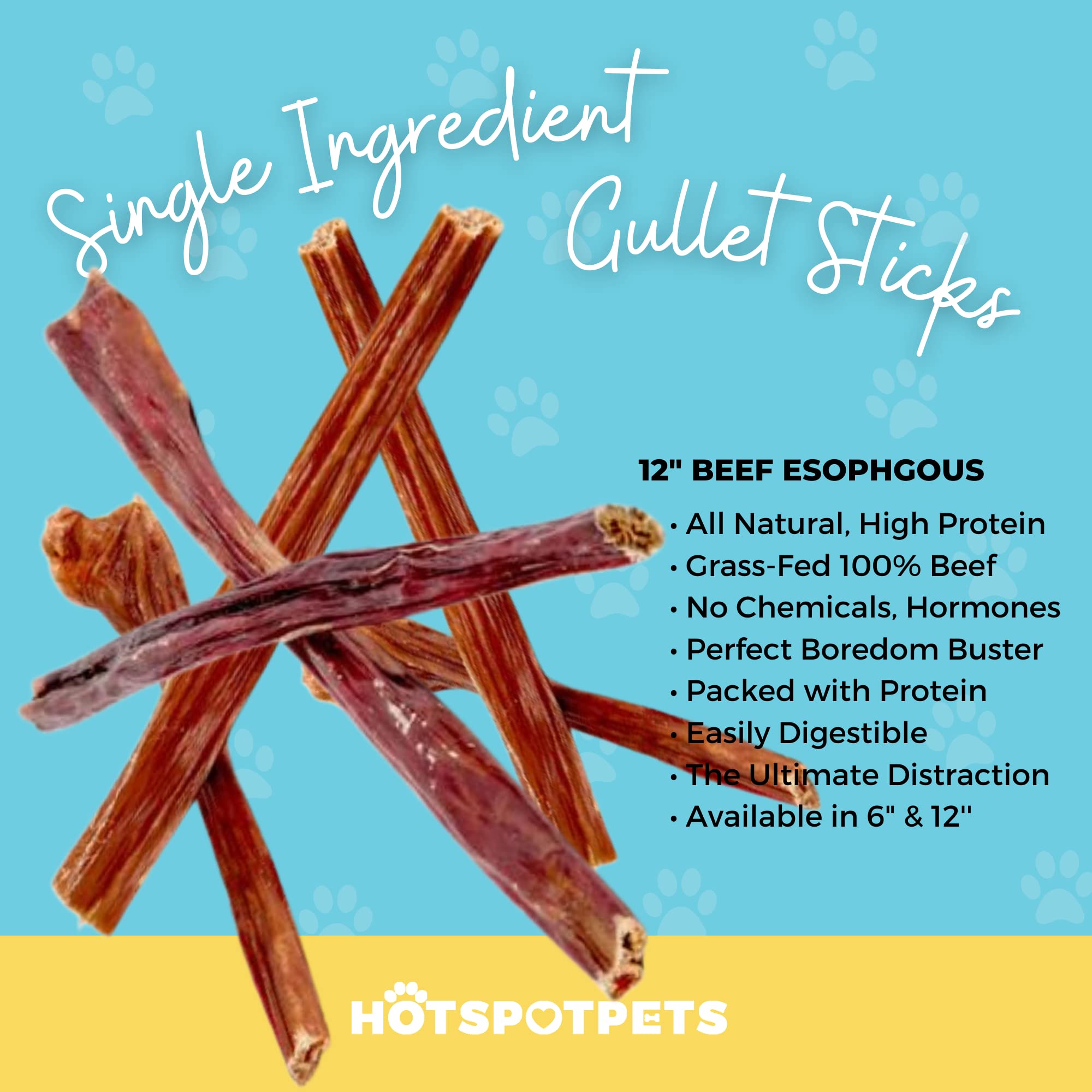 hotspot pets Premium Beef Gullet Sticks for Dogs 12" - All Natural Grass-Fed Beef Dog Chews, Rich in Glucosamine Chondroitin for Joint Health, Single Ingredient No Rawhide Dog Treats