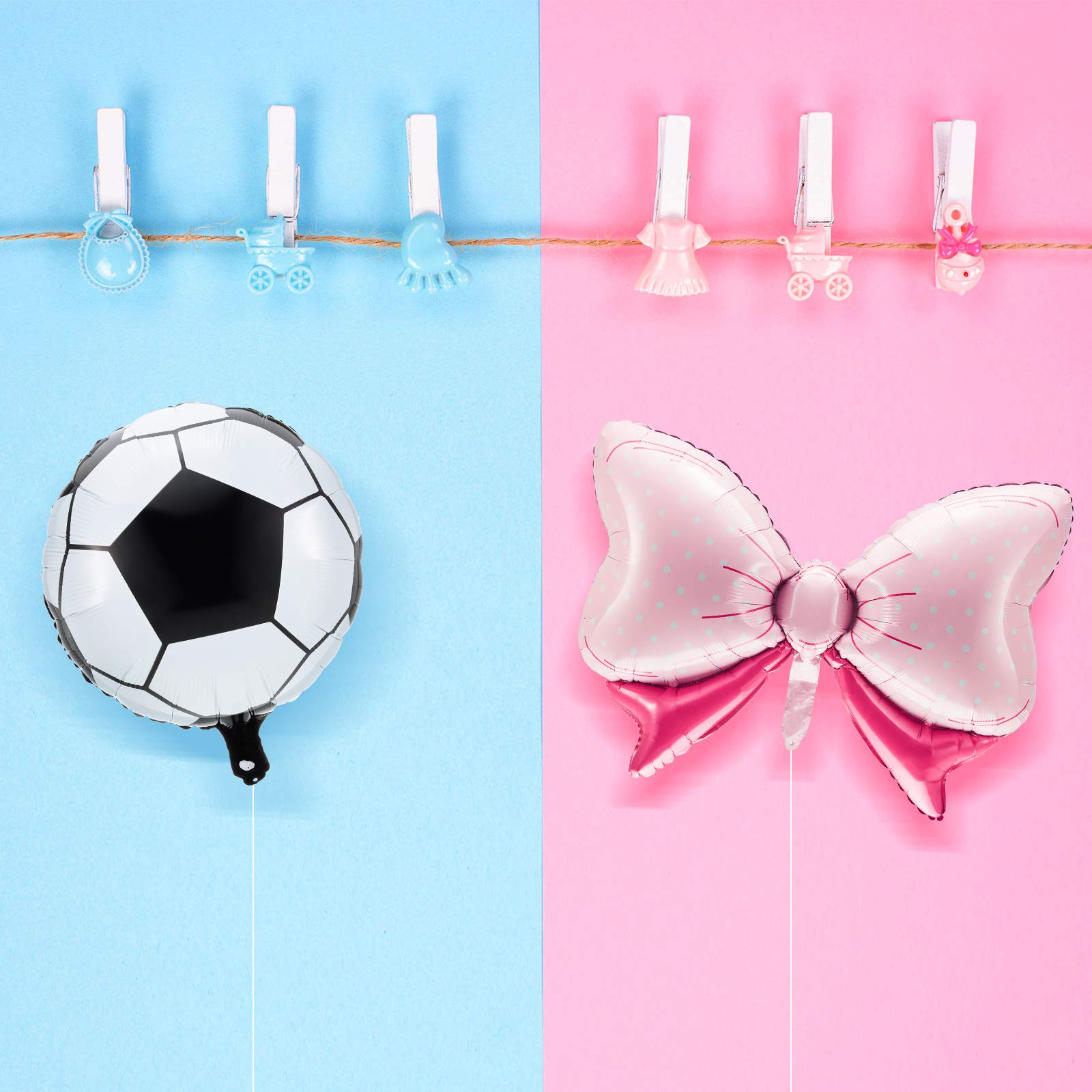 12 Pieces Gender Reveal Soccer Balloons Includes 6 Pink Bow Balloons and 6 Soccer Ball Balloons Party Favors Supplies Decoration Accessories for Gender Reveal Soccer Party, Baby Shower, Birthday