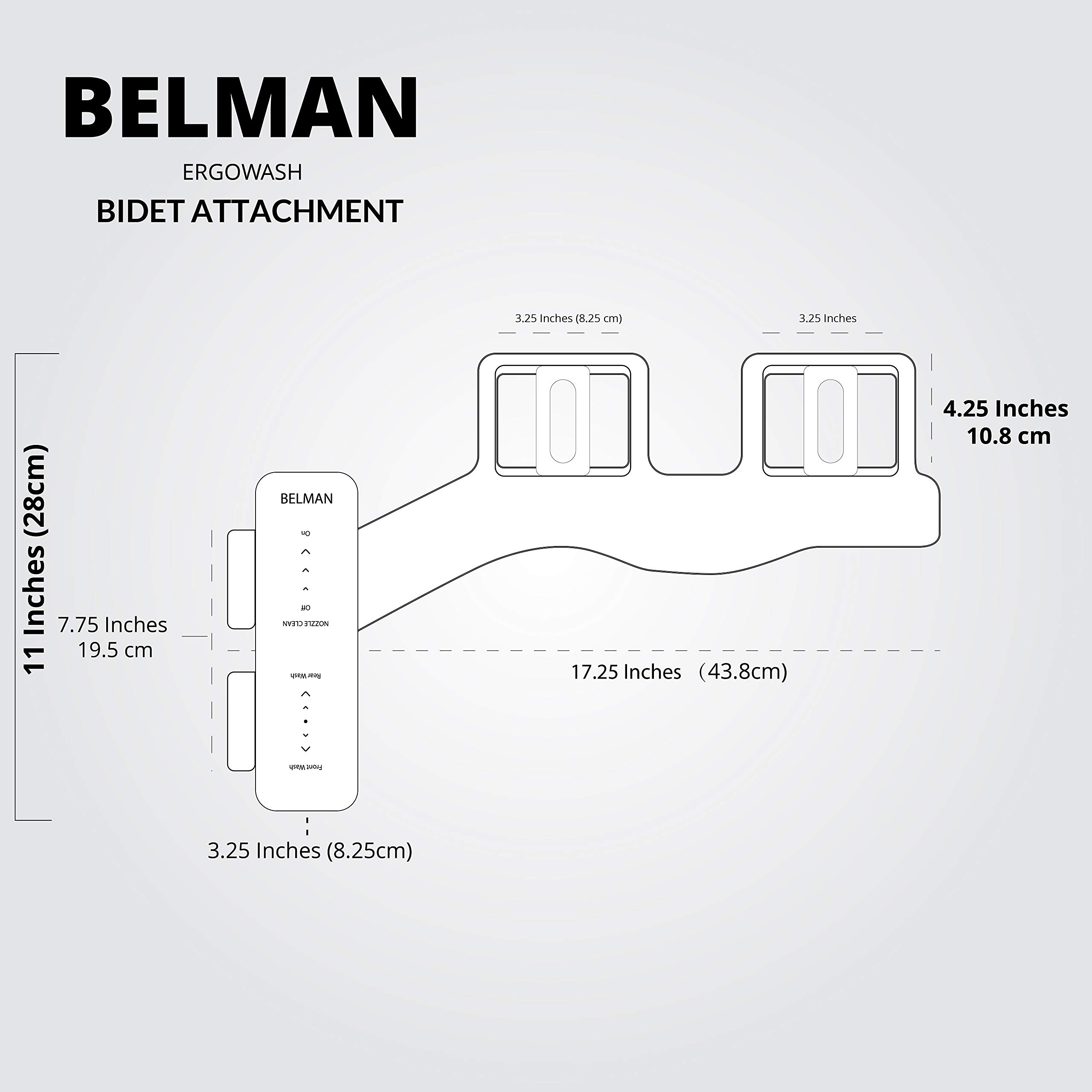 BELMAN Classic Bidet Toilet Attachment - Modern & Slim - Fresh Clean Water Sprayer - Self Cleaning Dual Wash Nozzles - Adjustable Water Pressure - Non-Electric Quick Installation - White