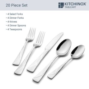 Kitchinox Flatware, Service for 4/20 Piece Set, Willow Sand