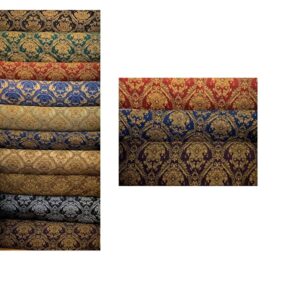 Damask Tapestry Chenille Fabric - Upholstery Fabric, 60" Width - Sold by The Yard (Dark Red/Gold)