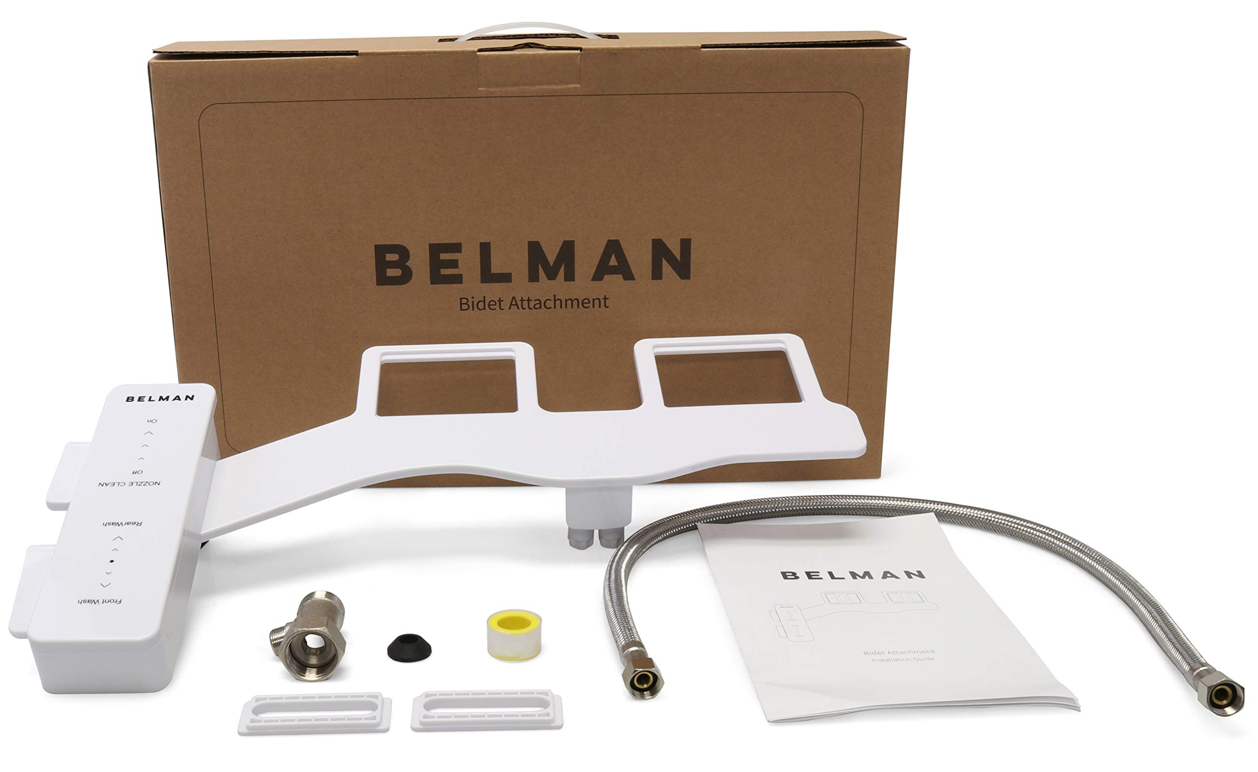 BELMAN Classic Bidet Toilet Attachment - Modern & Slim - Fresh Clean Water Sprayer - Self Cleaning Dual Wash Nozzles - Adjustable Water Pressure - Non-Electric Quick Installation - White