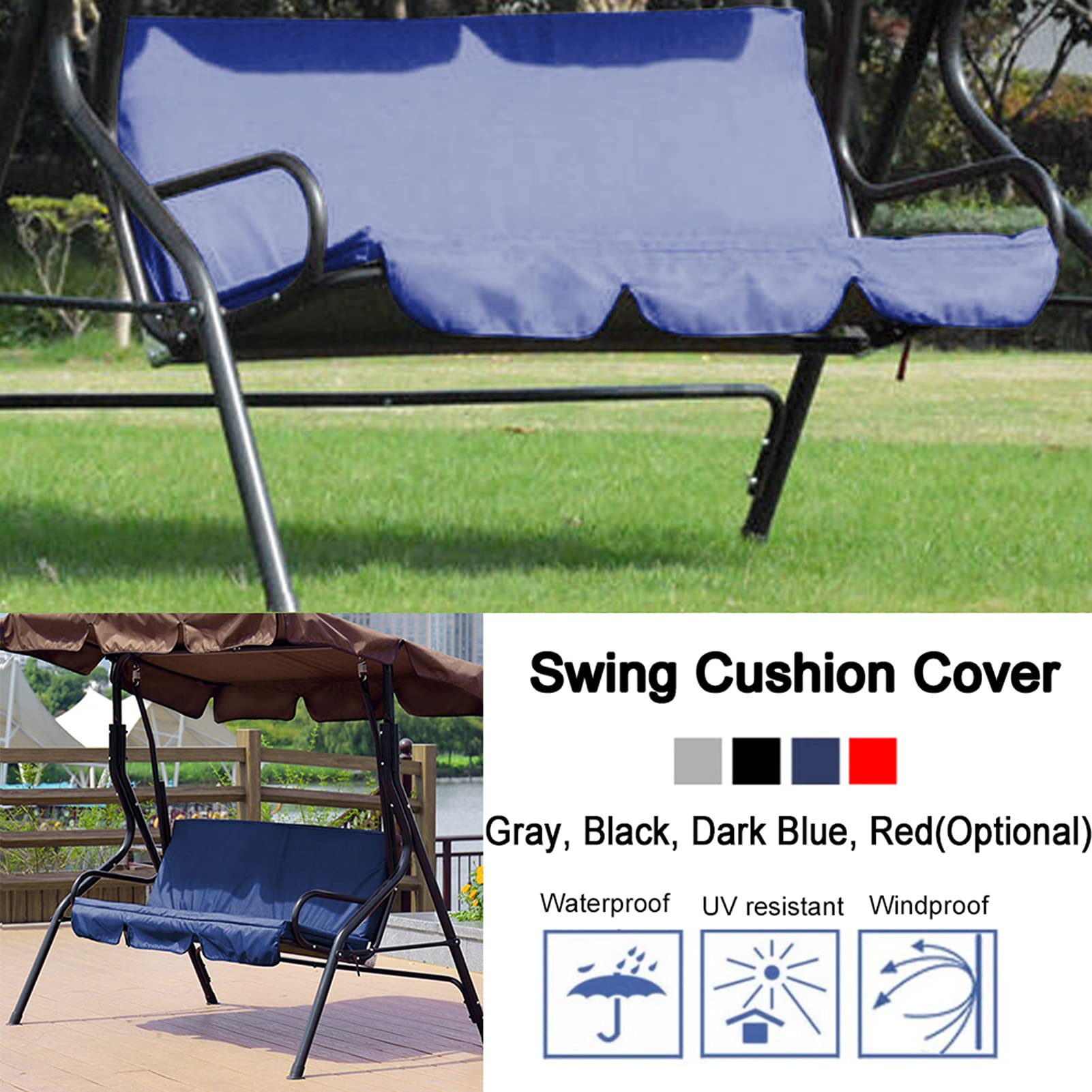 Oumefar 3 Seater Swing Cushion Waterproof Lightweight Swing Seat Cover for Garden for Patio(Dark Blue (Supplier Specification: Blue))