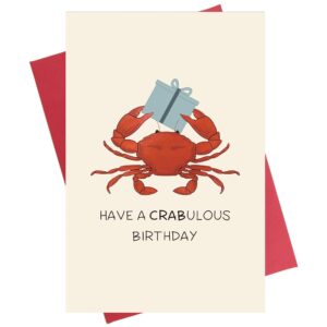 kirynurd funny birthday card, crab birthday card for uncle aunt him her, pun animal bday card, have a crabulous birthday