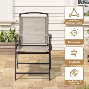 Crestlive Products Set of 4 Patio Folding Chairs 4-Pack Dining Chairs Outdoor Portable Sling with Armrest for Camping, Beach, Garden, Pool, Backyard, Deck (Beige)