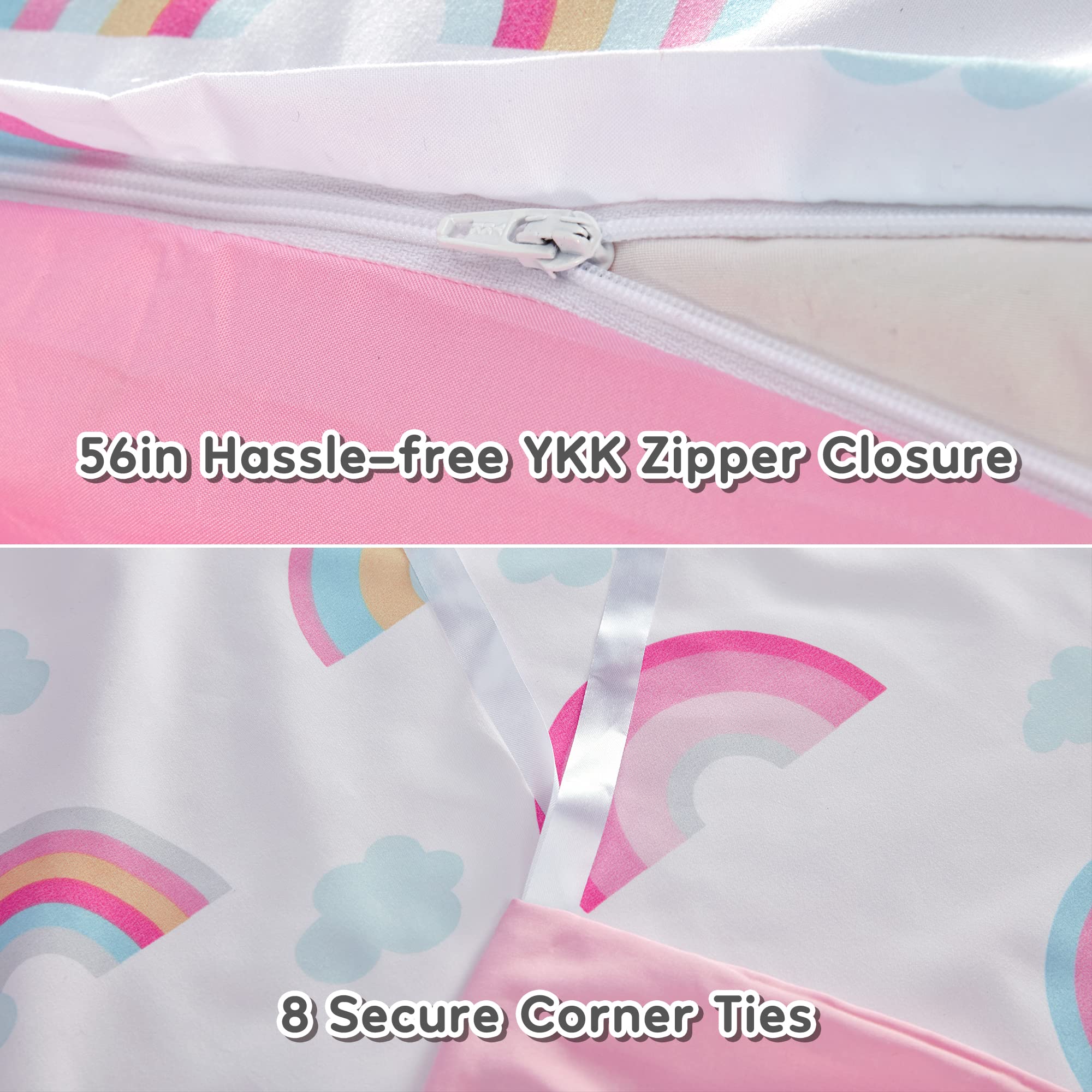 SLEEP ZONE Kids Duvet Cover Set Twin Size 2 Pieces - Super Soft & Cute Comforter Cover with 1 Pillow Sham, Easy Care Zipper Closure (Rainbow, Twin)