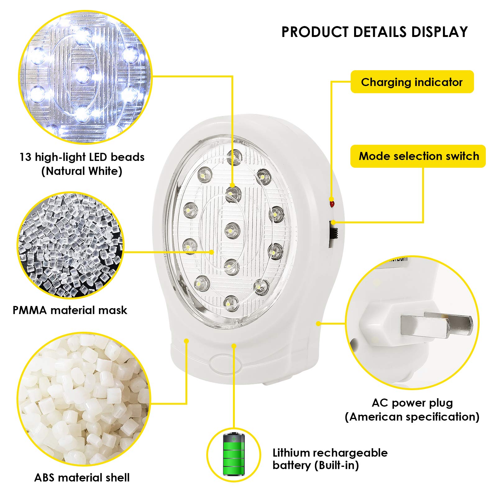 Emergency Light 13 LED Rechargeable Home Automatic Power Failure Outage Light lamp Fire Emergency Light (US Plug)