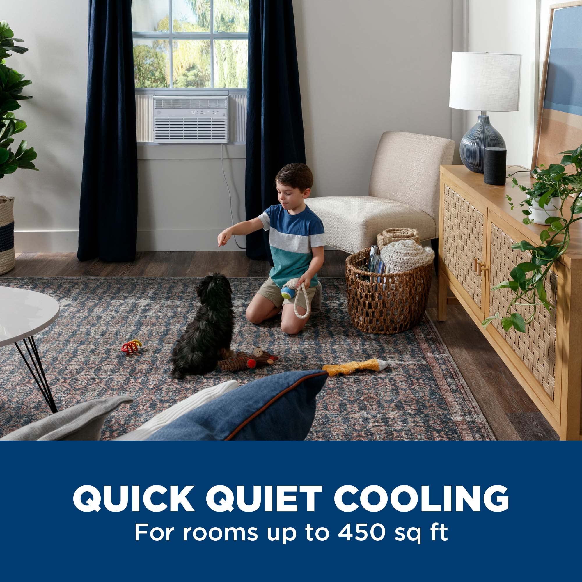 GE Window Air Conditioner 10000 BTU, Wi-Fi Enabled, Energy-Efficient Cooling for Medium Rooms, 10K BTU Window AC Unit with Easy Install Kit, Control Using Remote or Smartphone App