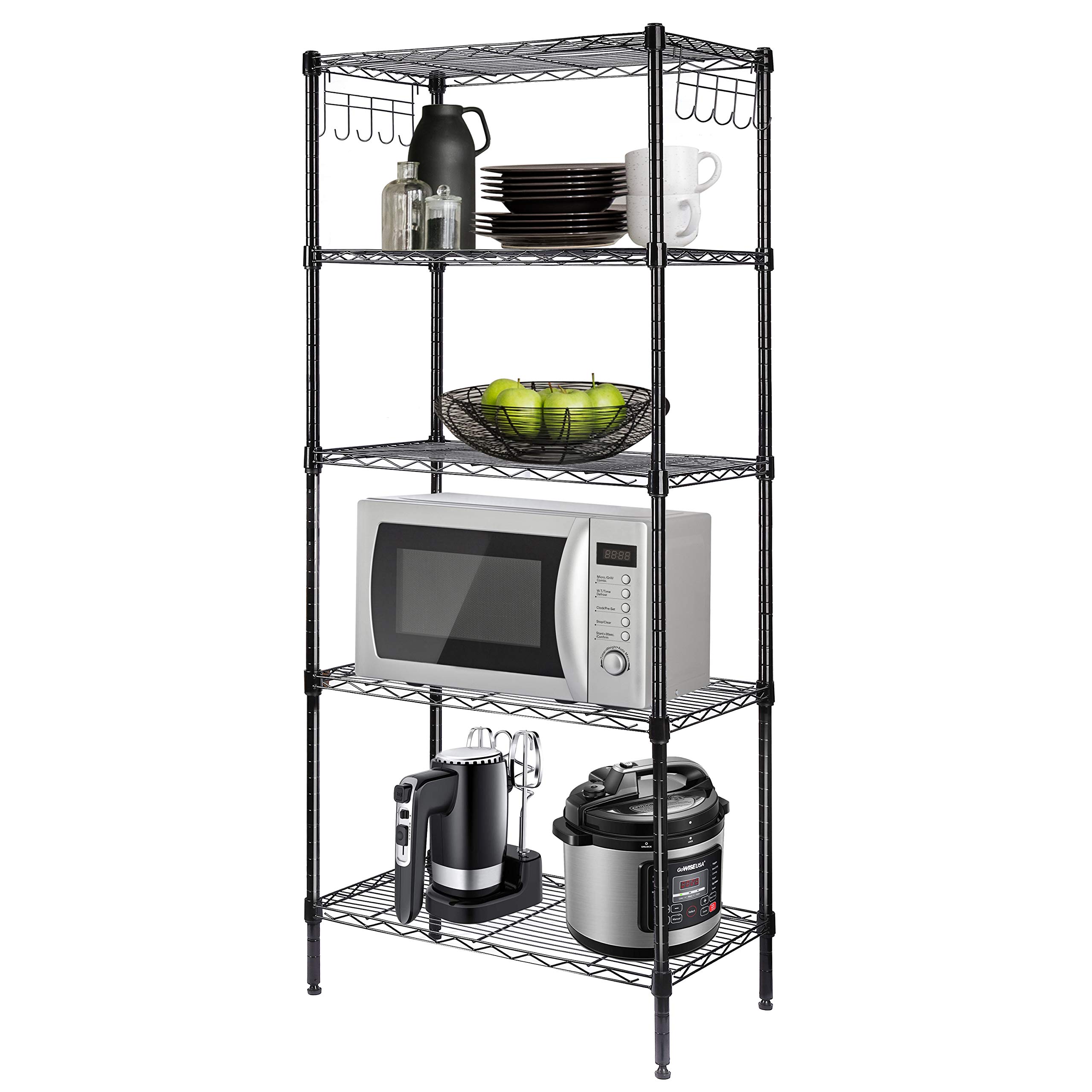 LEHOM 5-Tier Metal Storage Shelves 23.63" L×13.78" W×59.1" H Wire Shelving Unit Storage with Adjustable Leveling Feet for Laundry Bathroom Kitchen,Steel Organizer Wire Rack 220 LBS Capacity