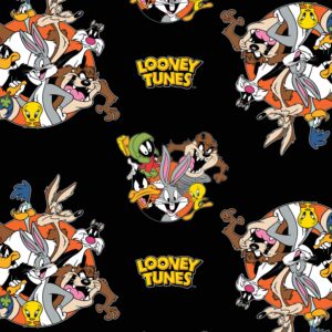 warner brothers looney tunes that's all folks black premium quality 100% cotton fabric by the yard.