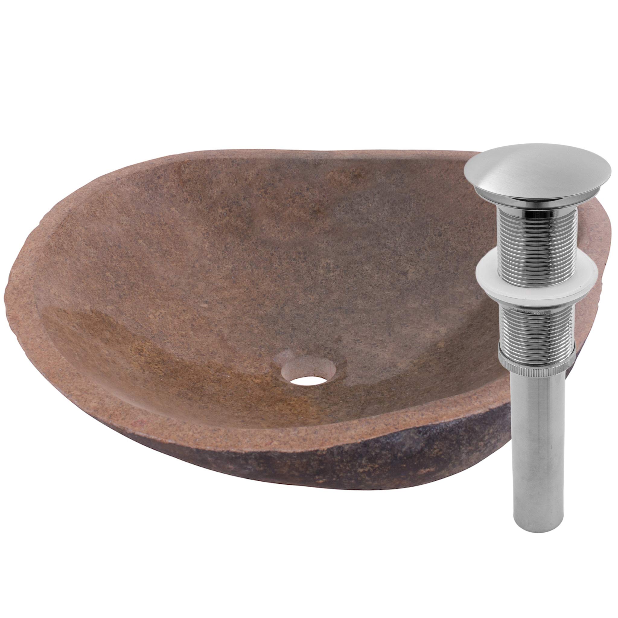 Novatto (NOVB0) Terra Cobblestone Natural Stone Vessel Sink and Brushed Nickel Drain (NOSV-TCBN)