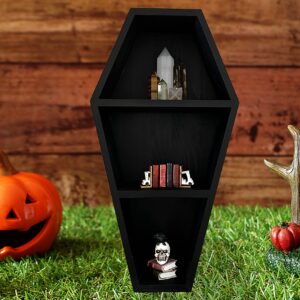 Rory's Creative Designs Coffin Shelf - Solid Pine Wood Black Floating Wall Shelves for Home Bedroom Living Room Bathroom - Spooky Gothic Decor for Witchy Horror Crystal Display - 15" Tall by 8" Wide