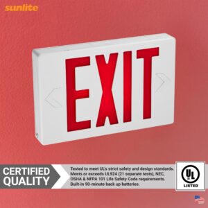 Sunlite 05271-SU Compact LED Exit Sign, 0.25 Watts, 120-277 Volt, 90-Minute Battery Backup, Wall Mount, IP20, UL Listed, White