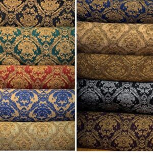 Damask Tapestry Chenille Fabric - Upholstery Fabric, 60" Width - Sold by The Yard (Dark Red/Gold)