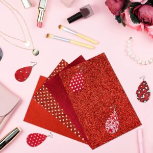 Whaline Valentine's Day Faux Leather Sheet Red Heart Love Pattern Synthetic Leather 7.87" x 11.81" Glitter Fabric Crafts for Earring Hair Bow DIY Crafts Making Holiday Anniversary Decor, 9 Sheet