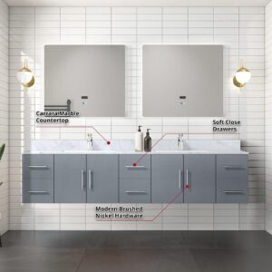 Bell+Modern Sonoma 84 in. W x 22 in. D Dark Grey Double Bath Vanity, Carrara Marble Top and 36 in. LED Mirrors