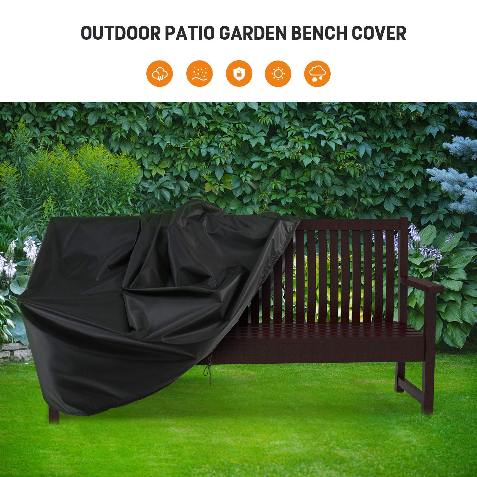 Hengme Outdoor Patio Garden Bench Cover - 3 Seat Outside Park Loveseat, Sofa, Glider, Furniture Cover Patio Bench Cover 64x26x35 inch(420D)