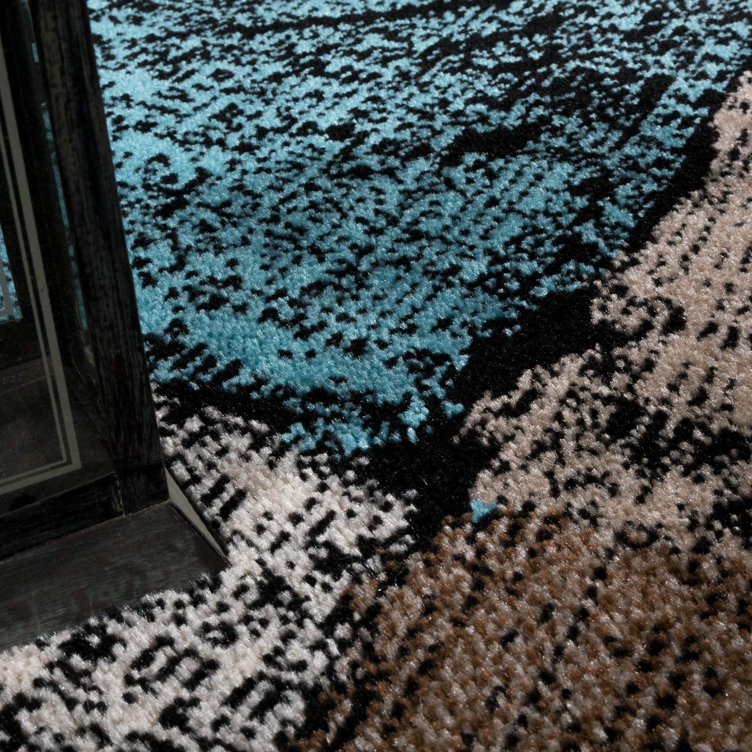 Modern Area Rug for Living Room Abstract in Brown Cream Blue Checkered, Size: 6'7" x 9'2"