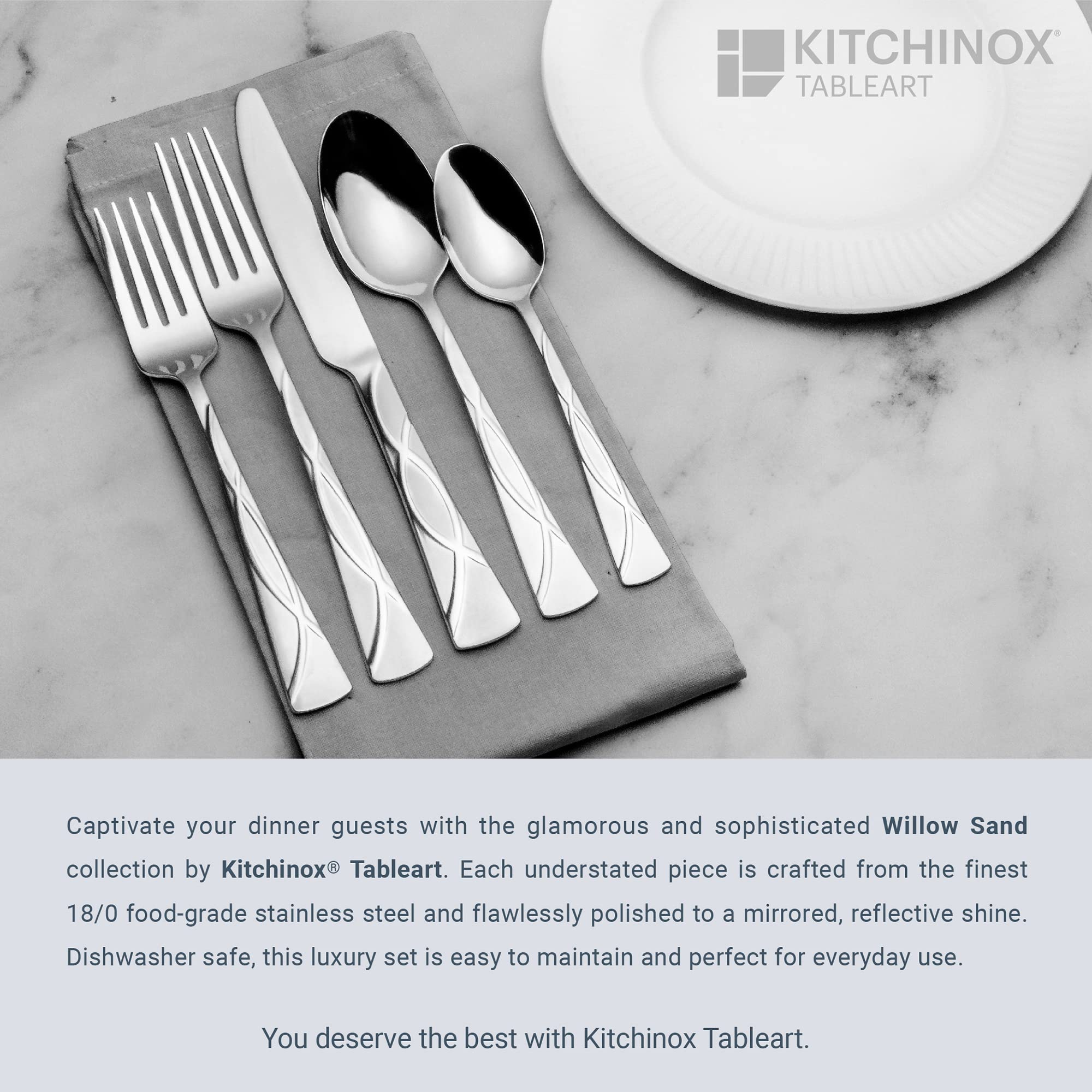 Kitchinox Flatware, Service for 4/20 Piece Set, Willow Sand