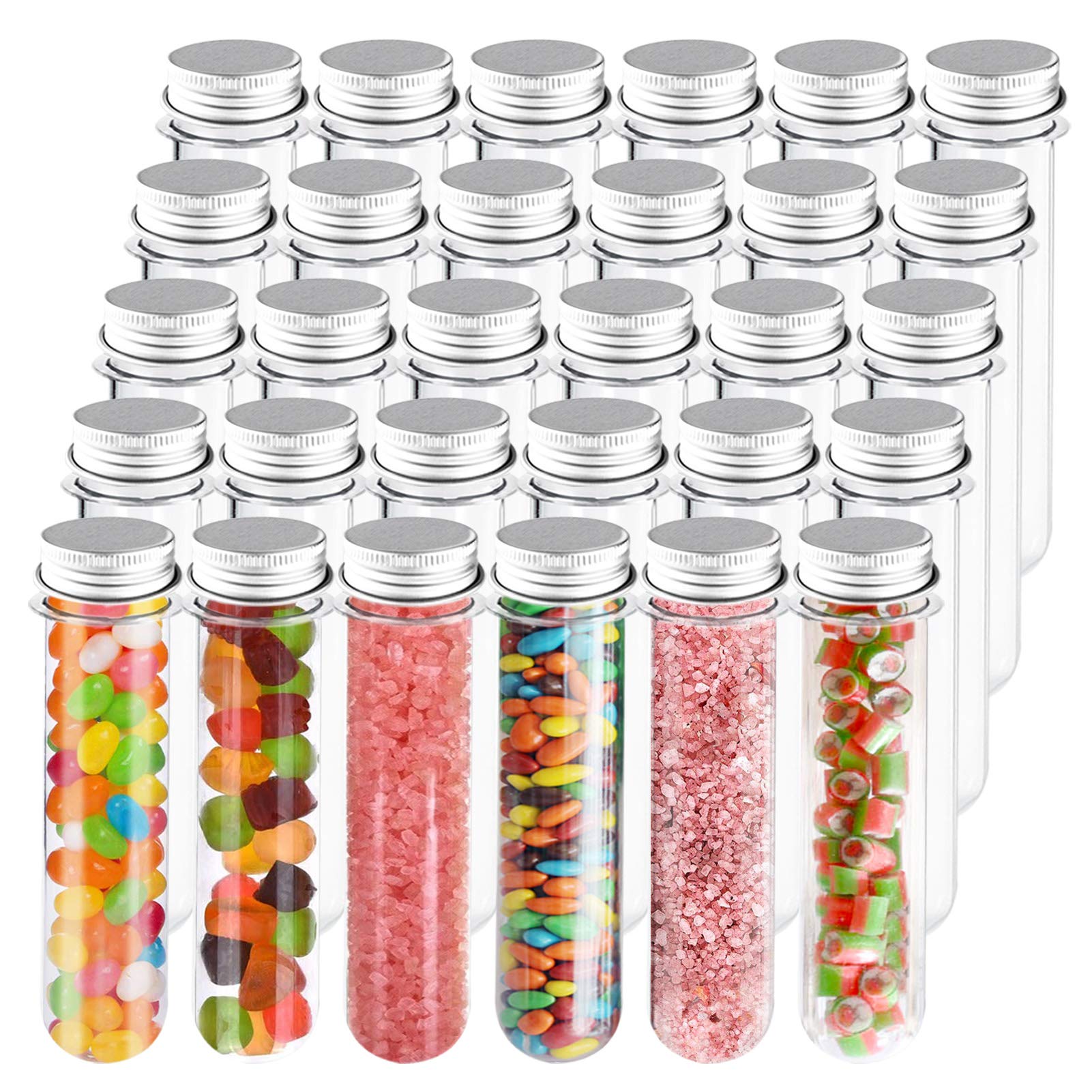 XP-Art 25x140mm(40ml) Plastic Test Tubes with Screw Caps for Gumball Candy Storage, Bath Salt Vials, Plants Propagation(30 Pack)