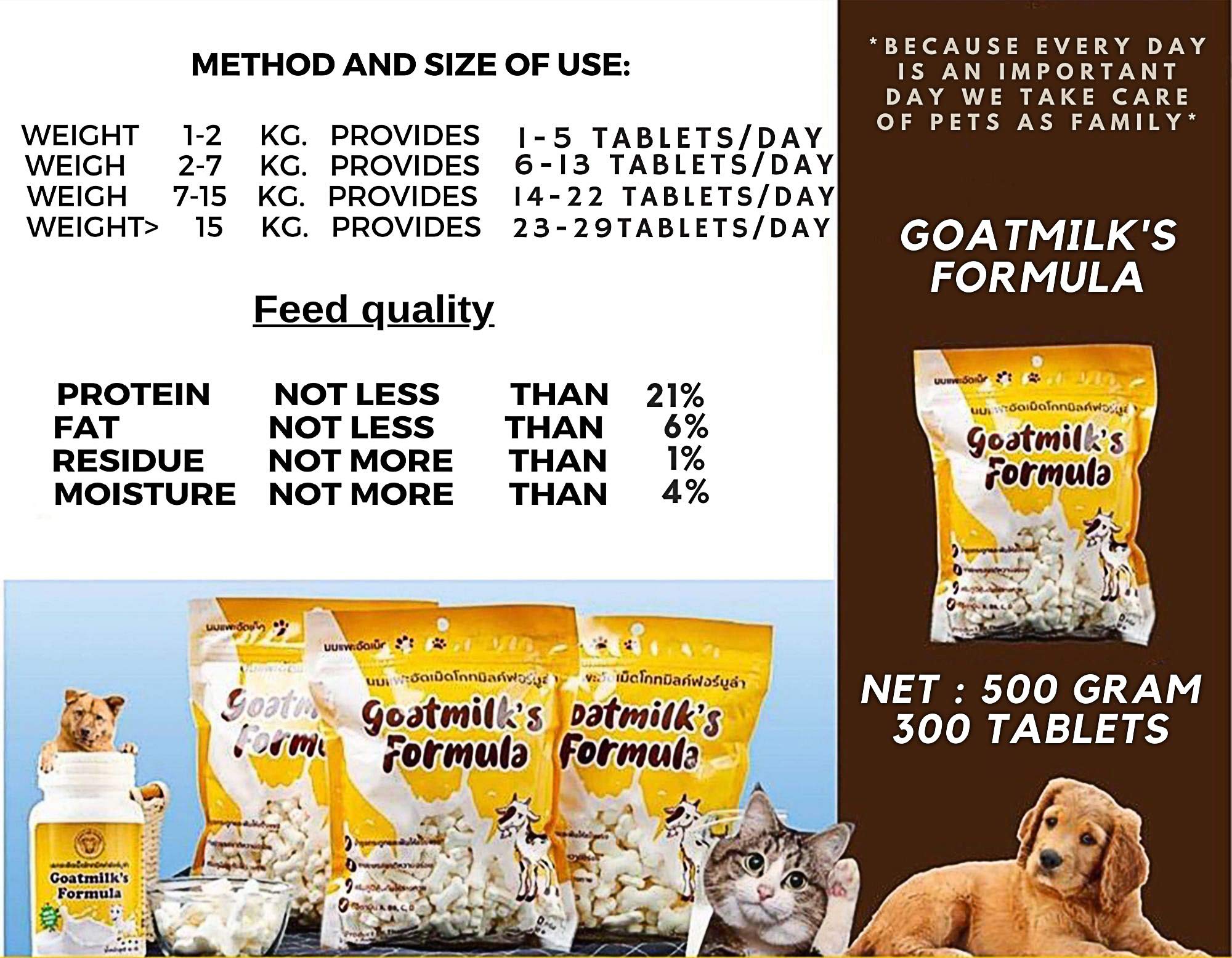 GOATMILK FUMULA 100% Sterilized Goat Milk Replacer 300 Tablets for Dog Puppy Cats Pet Milk Replacer Supplement High Protein Calcium Nourish Bones Teeth Strengthens Immunity Milk Replacement 500 g.