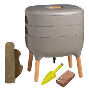 urbalive grey, complete kit | wormery, worm farm, composter design | starter substrate | hemp mat + shovel | interior, balcony and garden