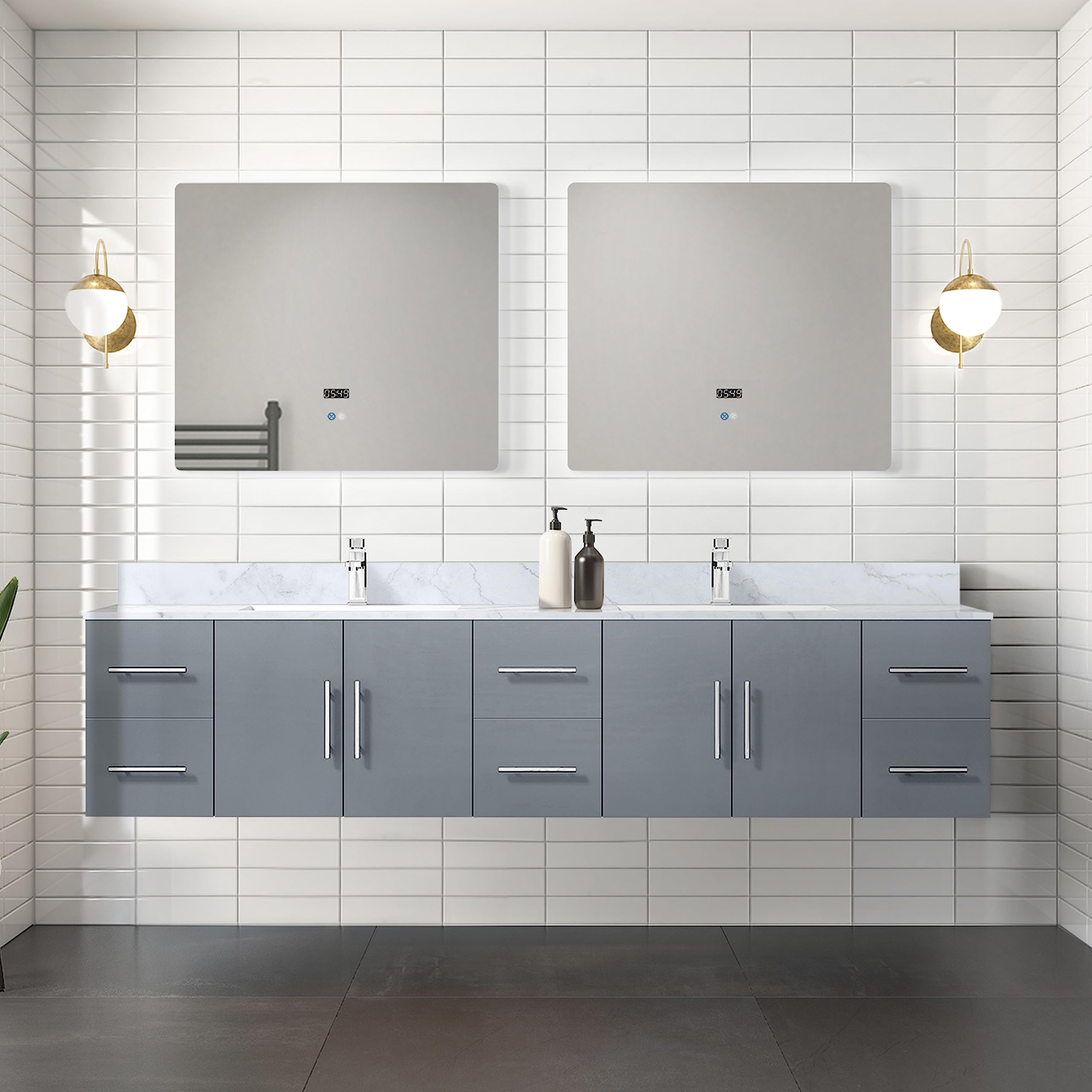 Bell+Modern Sonoma 84 in. W x 22 in. D Dark Grey Double Bath Vanity, Carrara Marble Top and 36 in. LED Mirrors