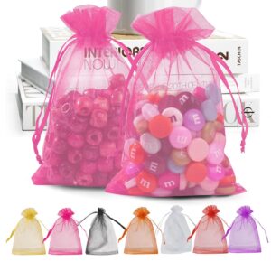 anznku 50 pack organza bags 4 x 6 inch premium sheer drawstring organza bags for candy jewelry party wedding christmas favor gift bags (pink)