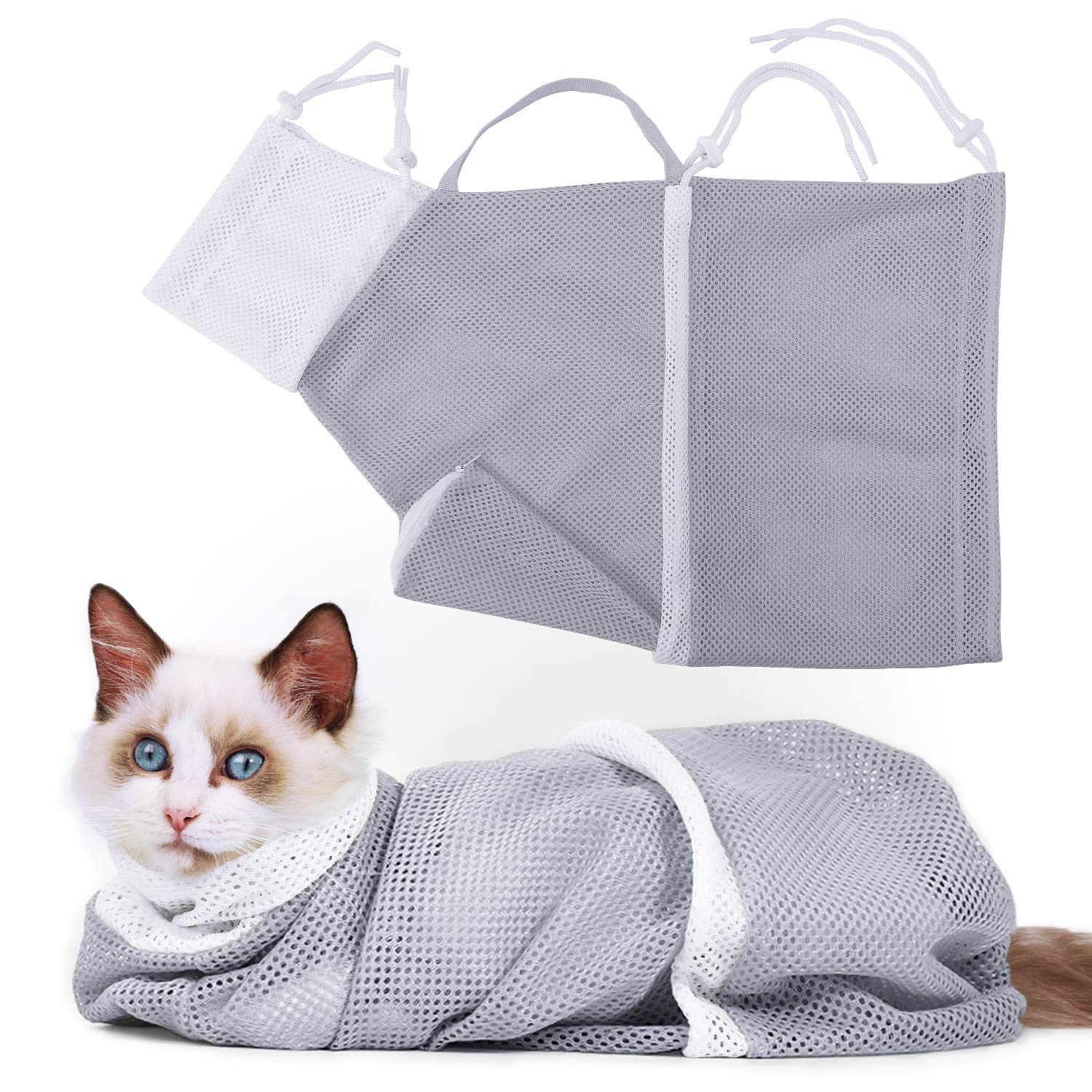 YLONG Cat Bathing Bag Anti-Bite and Anti-Scratch Cat Grooming Bag for Bathing, Nail Trimming, Medicine Taking,Injection,Adjustable Multifunctional Breathable Restraint Shower Bag(Gray)