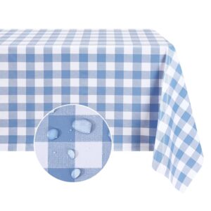 romanstile rectangle vinyl pvc tablecloth, 100% waterproof buffalo plaid plastic table cloth, oil proof heavy duty wipeable table covers for dining/camping/picnic/outdoor - 54 x 78, light blue