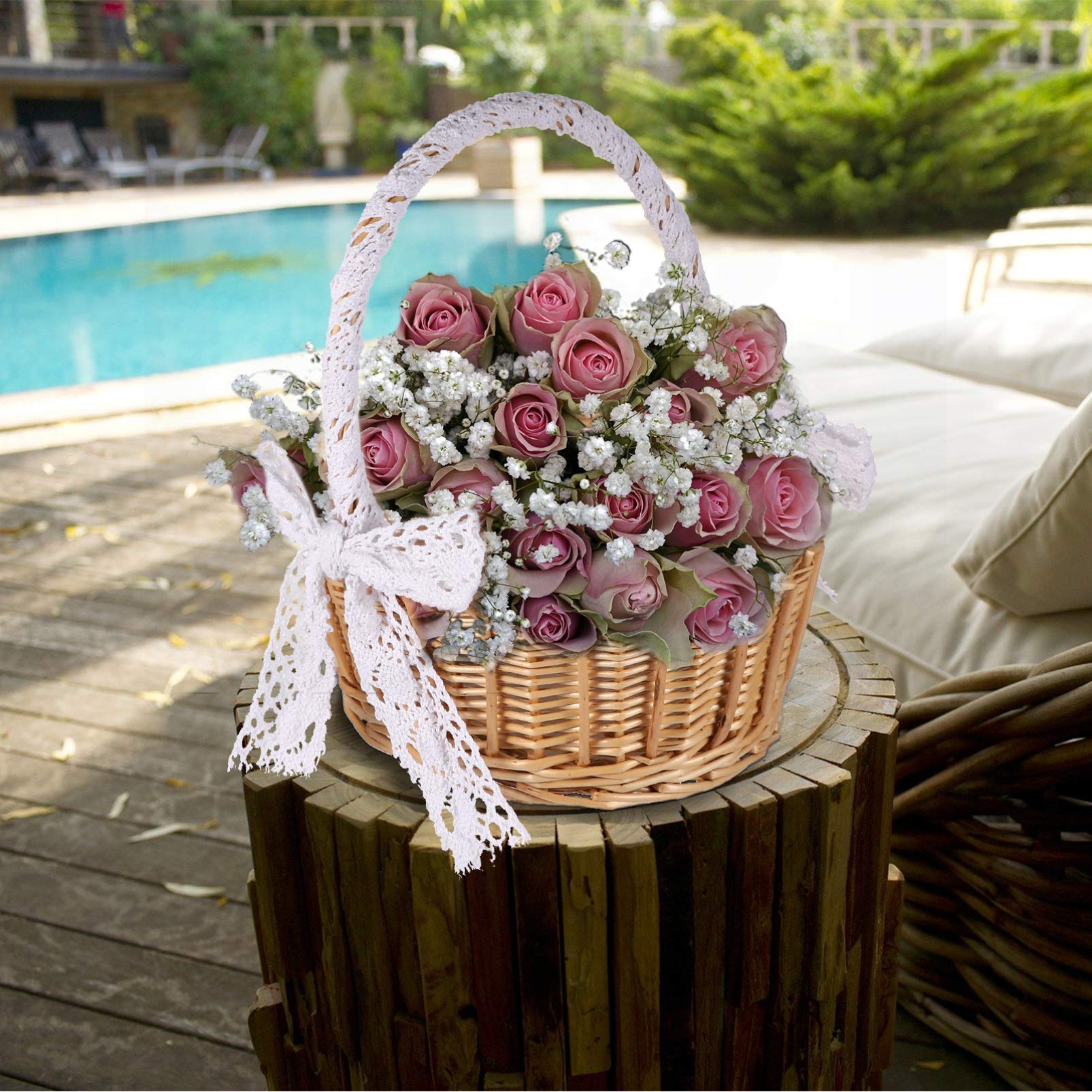 Flower Basket Woven Baskets 1pc Portable Pot for Plants Indoor Planter Pots for Indoor Food Woven Party Flower Girl Decorative Wicker Lace Petal Basket Weaving Bride