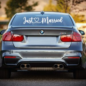 Vinyl Decal 26X5 Just Married Car Decorations, Removable, Elegant Just Married Decorations Add Sparkle to Any Event, Bridal Shower, Church Wedding Reception, Honeymoon Getaway