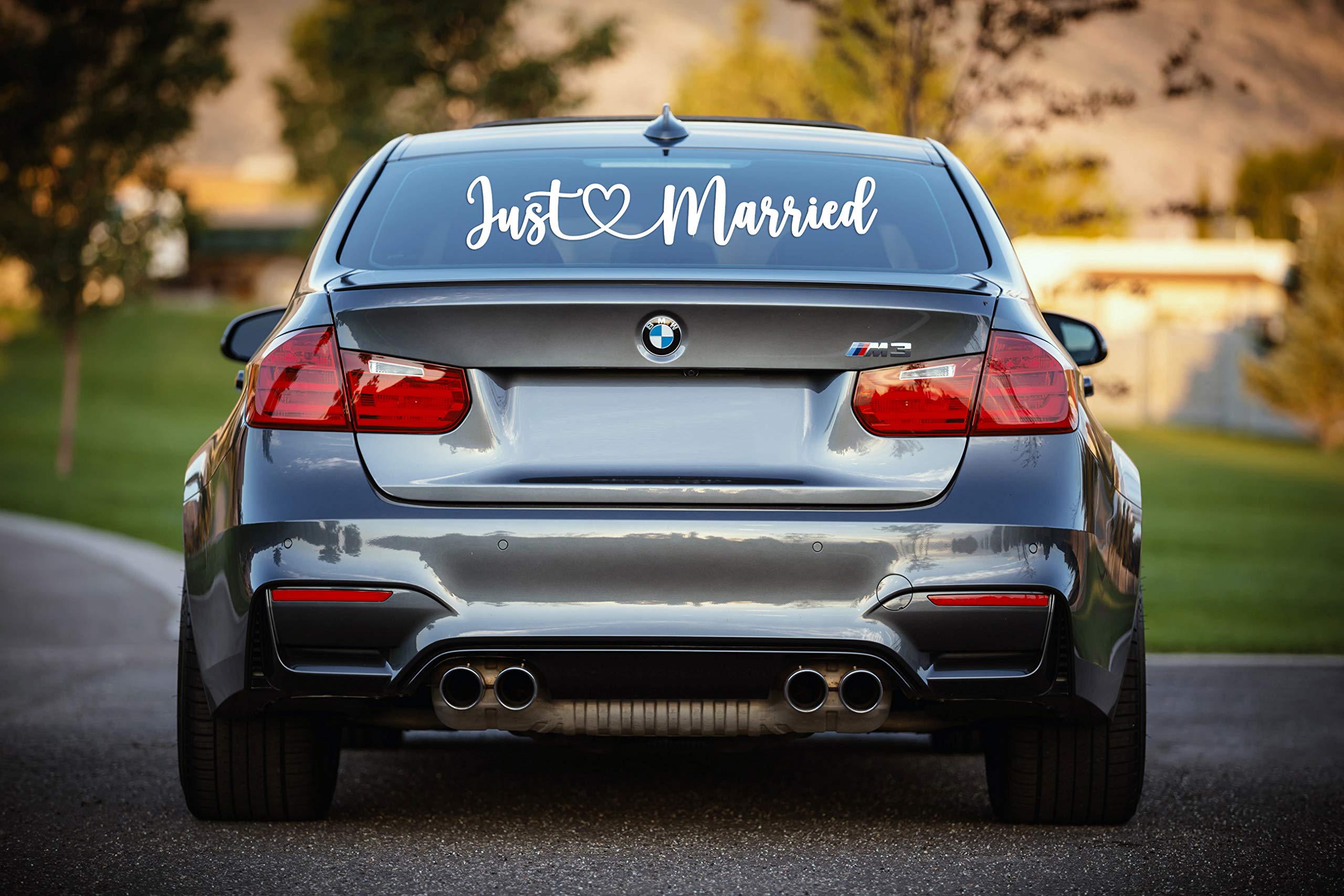 Vinyl Decal 26X5 Just Married Car Decorations, Removable, Elegant Just Married Decorations Add Sparkle to Any Event, Bridal Shower, Church Wedding Reception, Honeymoon Getaway