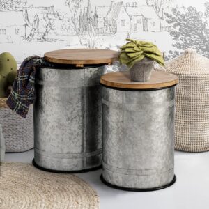 oneinmil rustic storage bins farmhouse end table farmhouse furniture galvanized metal stool ottoman seat with round wood lid set of 2