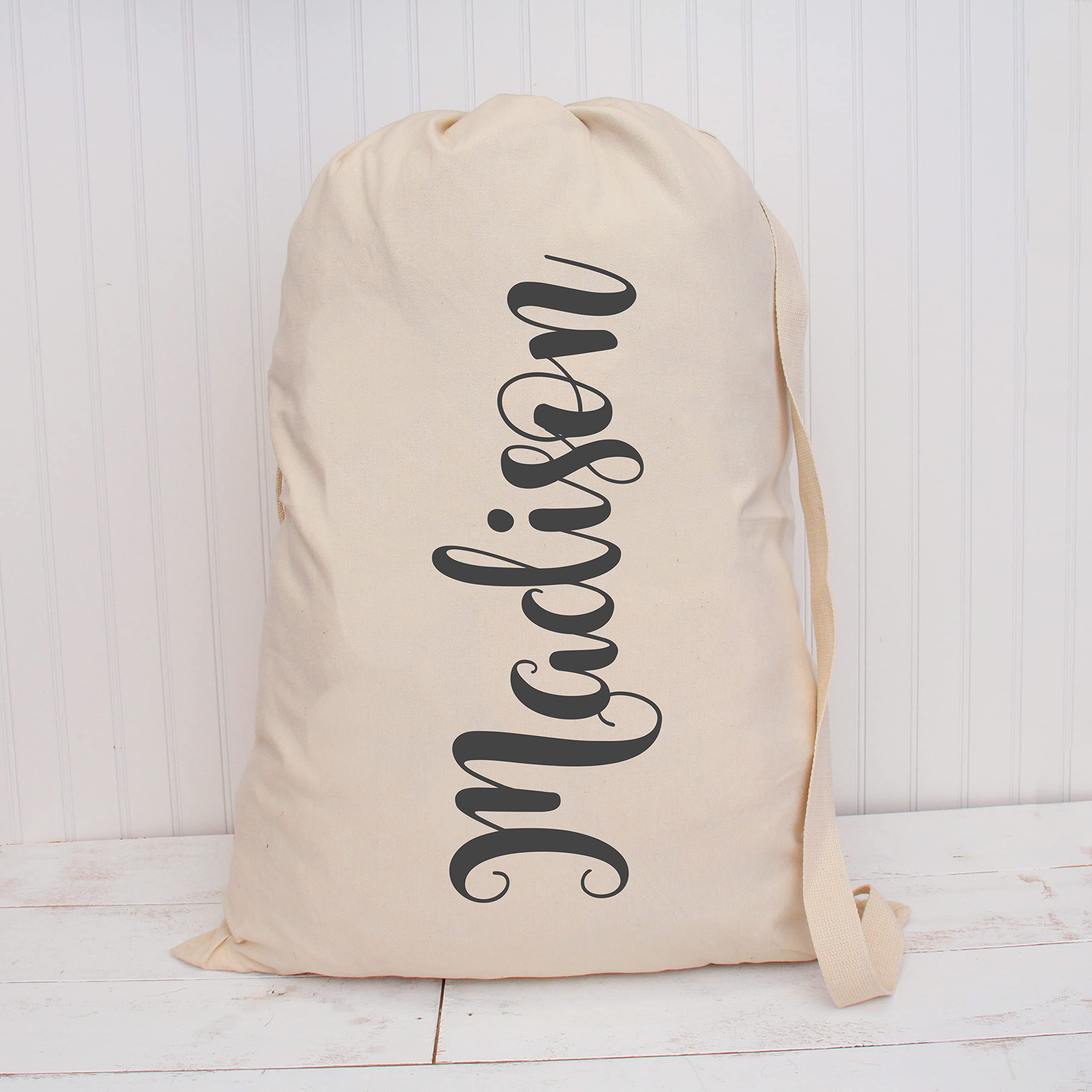 Personalized Laundry Bag Duffle Bag Jumbo Spacious 25”X35” Drawstring 100% Sturdy Cotton Canvas with Strap for College Students Dorm Room Clothes Hamper Storage Washer | Personalized w/Pressed Vinyl