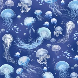 timeless treasures swimming jellyfish blue premium quality 100% cotton fabric by the yard.