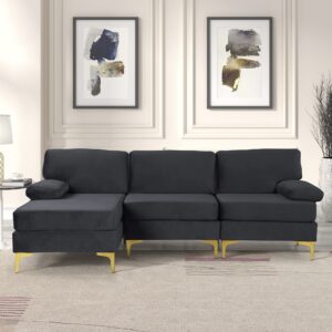 casa andrea milano modern large velvet fabric sectional sofa couch with extra wide chaise lounge with golden legs