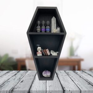 Rory's Creative Designs Coffin Shelf - Solid Pine Wood Black Floating Wall Shelves for Home Bedroom Living Room Bathroom - Spooky Gothic Decor for Witchy Horror Crystal Display - 15" Tall by 8" Wide