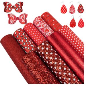 whaline valentine's day faux leather sheet red heart love pattern synthetic leather 7.87" x 11.81" glitter fabric crafts for earring hair bow diy crafts making holiday anniversary decor, 9 sheet